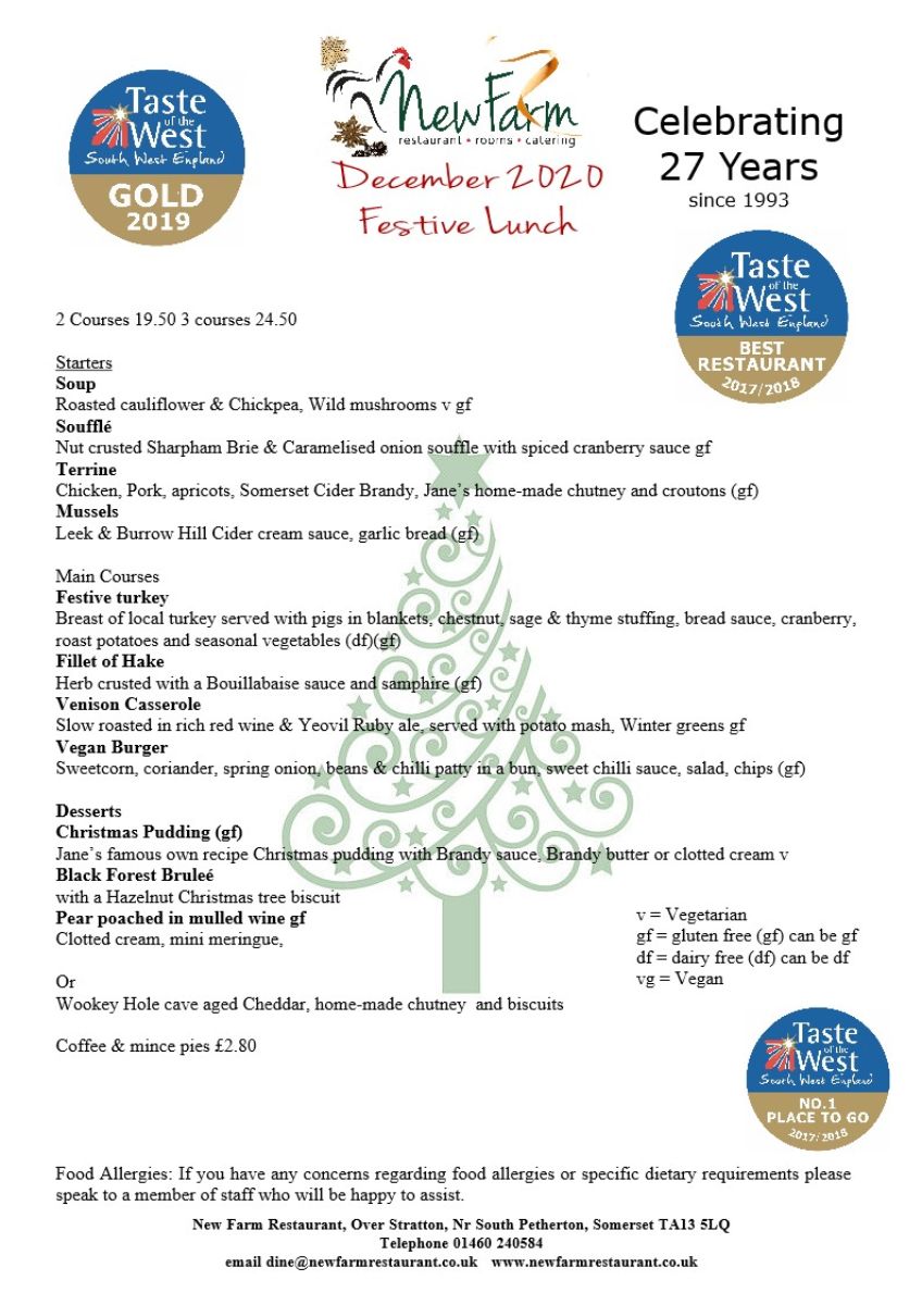 New Farm Restaurant - Menu - Over Stratton, South Petherton, Somerset
